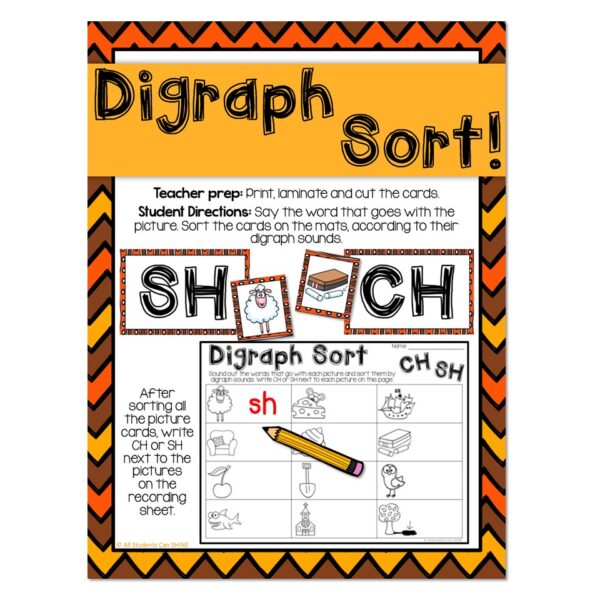 Fall Centers - Literacy - Digraph Sort - Lucky Little Learners