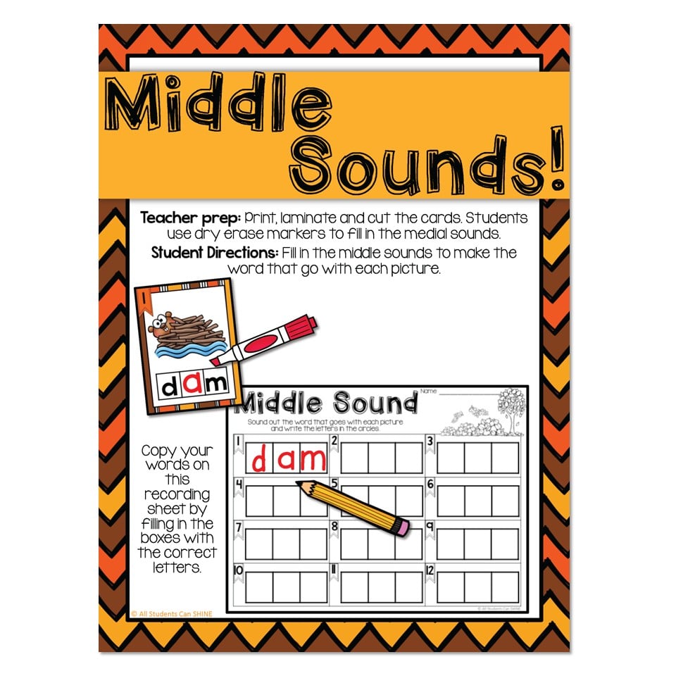 Fall Centers - Literacy - Middle Sounds - Lucky Little Learners