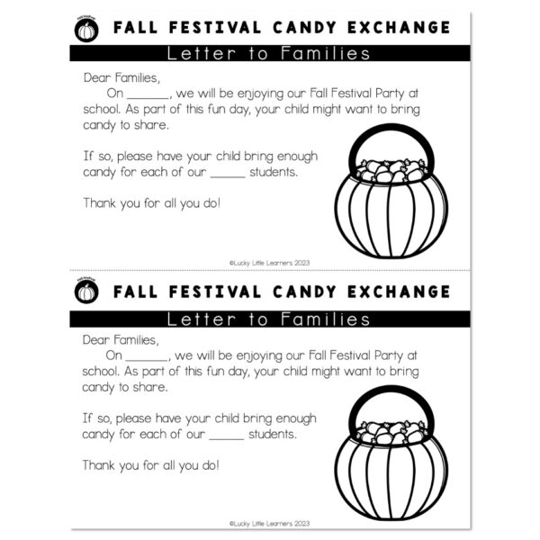 Fall Festival - Halloween Party - Parent Note - Candy Exchange - Lucky ...