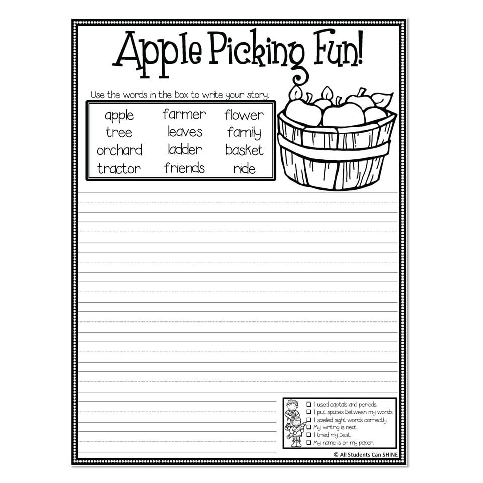Fall Writing with Vocabulary - Apple Picking Fun - Lucky Little Learners
