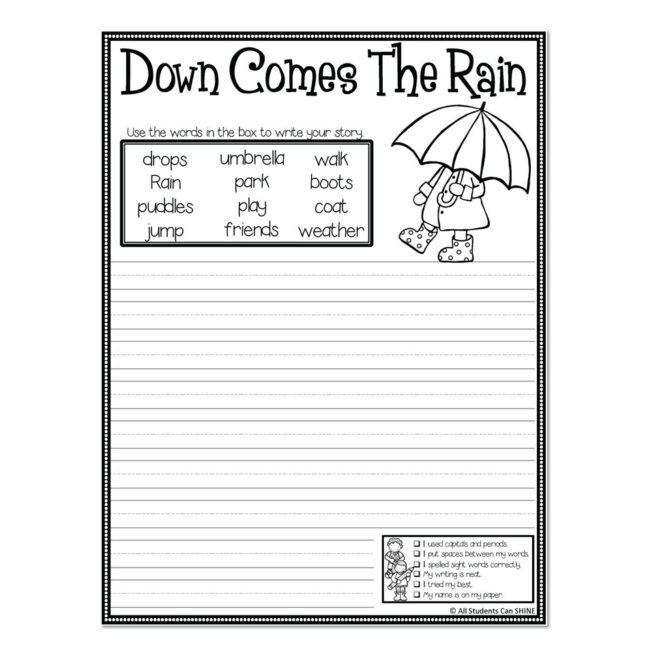 Fall Writing with Vocabulary - Down Comes the Rain - Lucky Little Learners