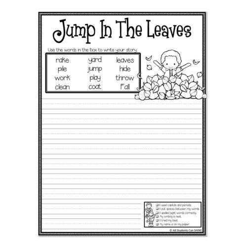Fall Writing with Vocabulary - Jump in the Leaves - Lucky Little Learners