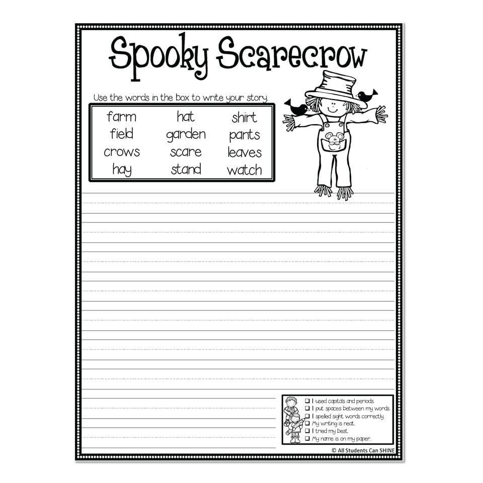 Fall Writing with Vocabulary - Spooky Scarecrow - Lucky Little Learners
