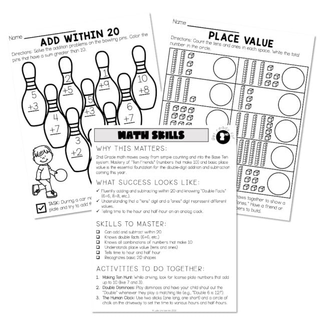 Getting Ready for 2nd Grade Pack - Math Skills - Lucky Little Learners