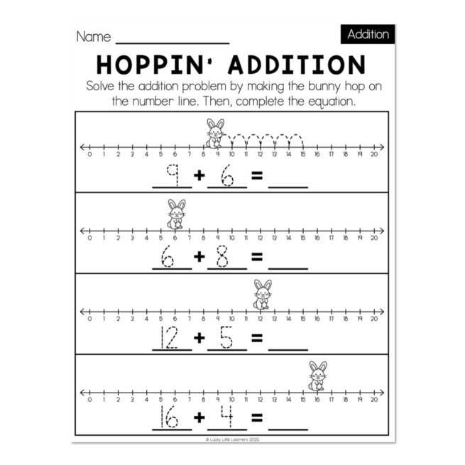 Kindergarten Monthly Worksheets - Addition - April - Hoppin Addition ...