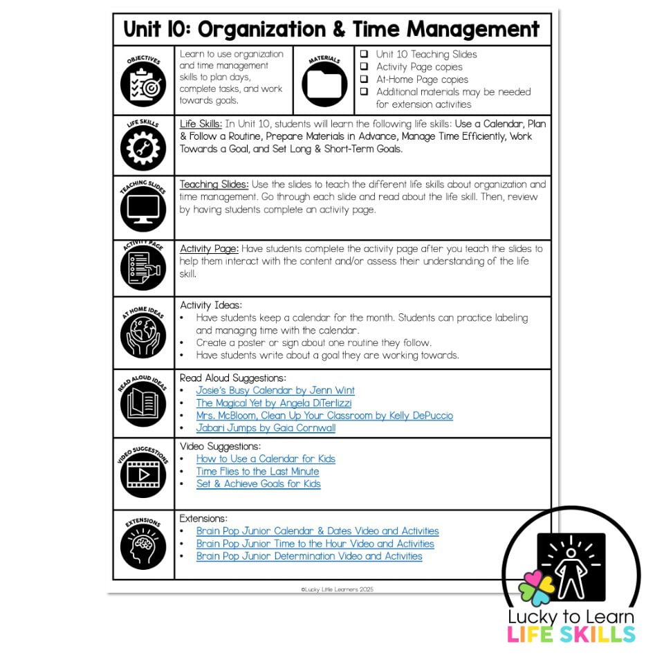 Lucky to Learn Life Skills - Unit 10 Organization and Time Management ...