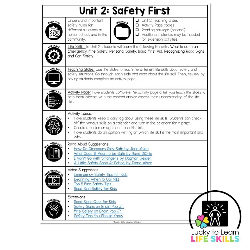 Lucky to Learn Life Skills - Unit 2 Safety First - Lesson Plans - Lucky ...