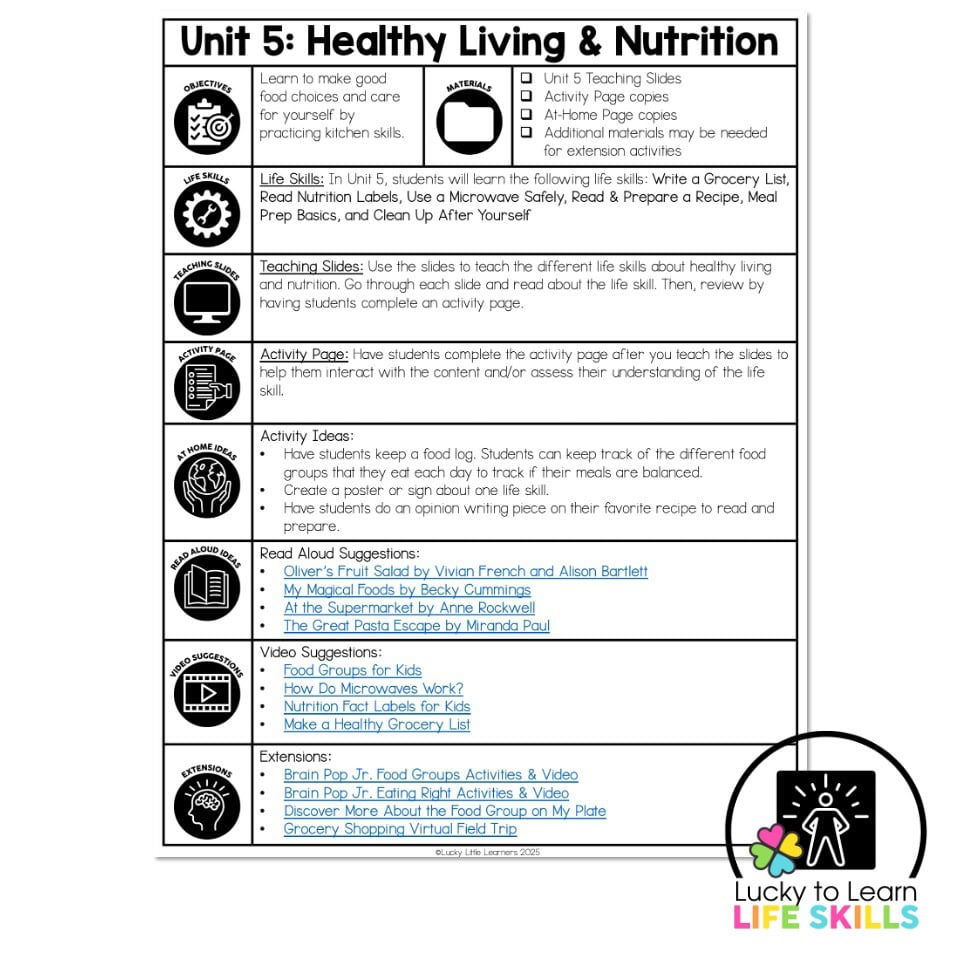 Lucky to Learn Life Skills - Unit 5 Healthy Living and Nutrition ...