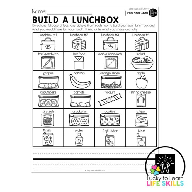 Lucky to Learn Life Skills - Unit 7 Food Independence - Pack Your Lunch ...