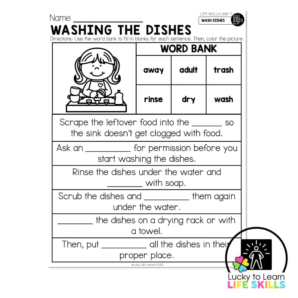 Lucky to Learn Life Skills - Unit 7 Food Independence - Wash Dishes ...