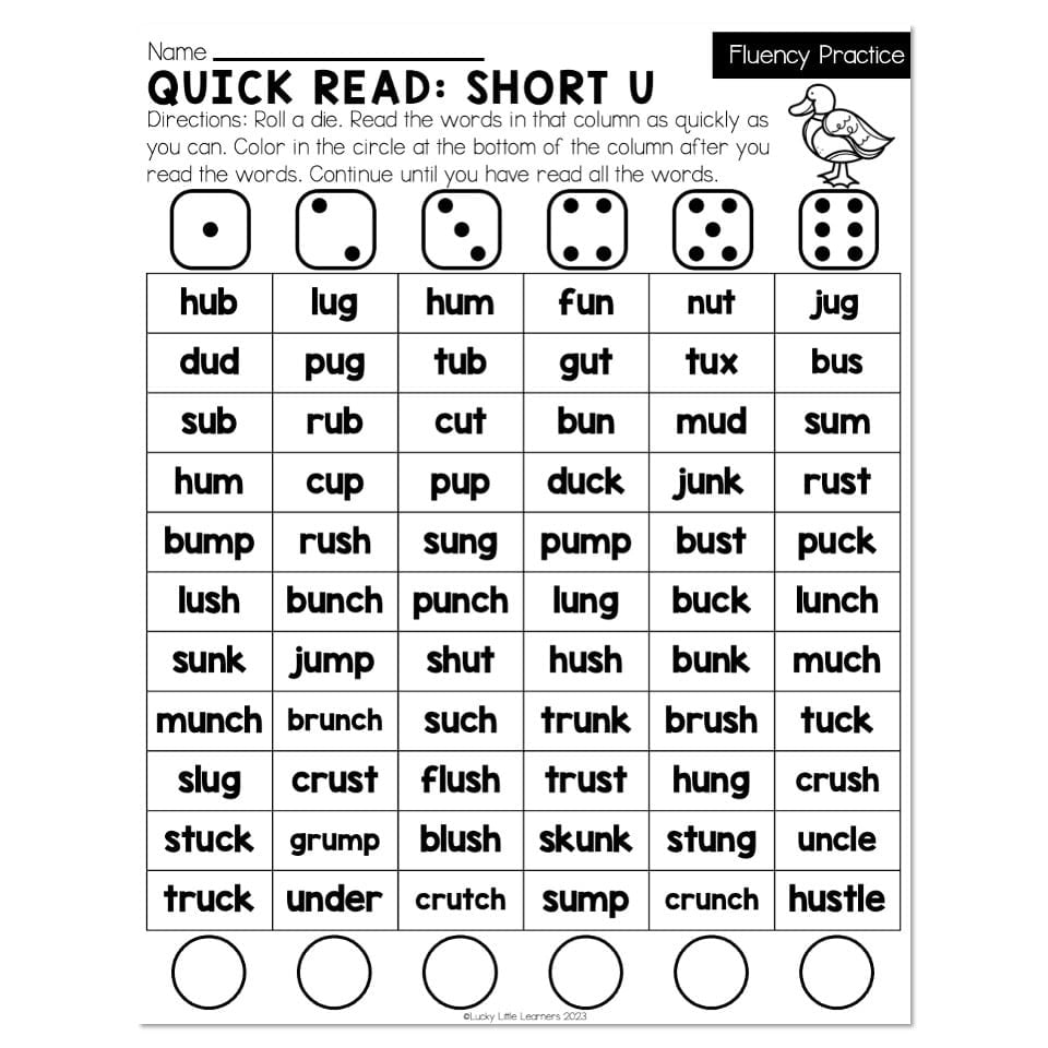 Lucky to Learn Phonics - Short U - Quick Read Fluency Practice - Lucky ...