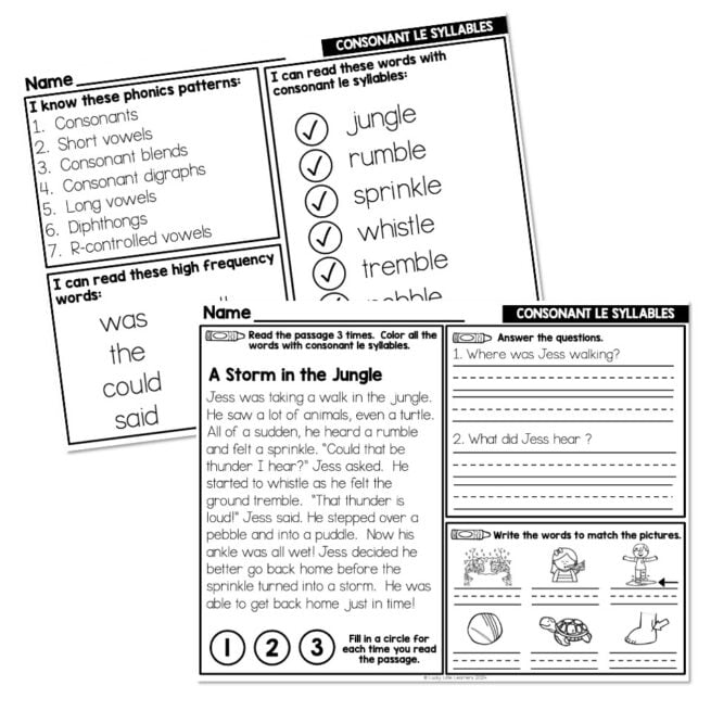 Lucky to Learn Phonics - Syllables - Consonant LE Syllables - 2nd Grade ...