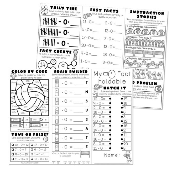 Subtraction Fact Fluency Brochure - Fact Foldable - Subtract 0 - Lucky ...