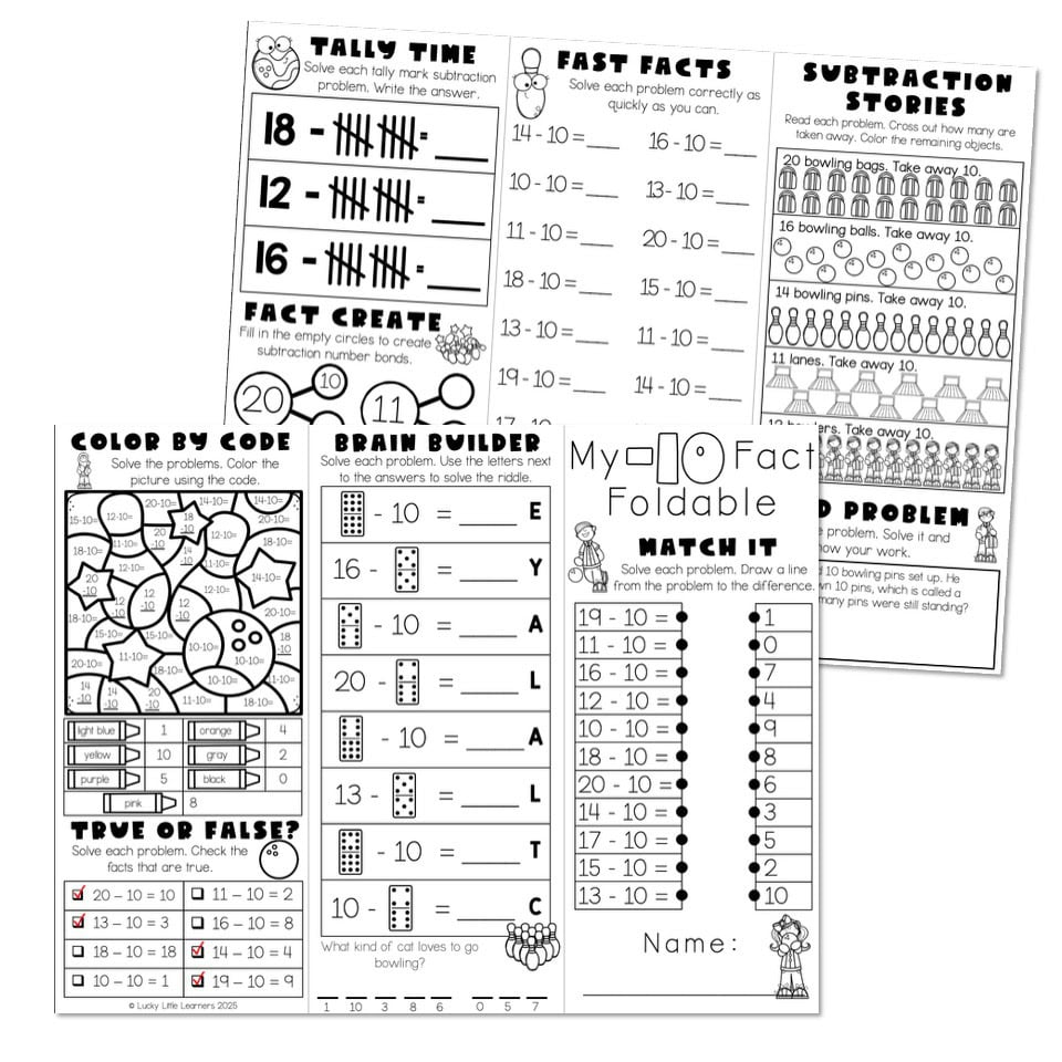Subtraction Fact Fluency Brochure - Fact Foldable - Subtract 10 - Lucky ...