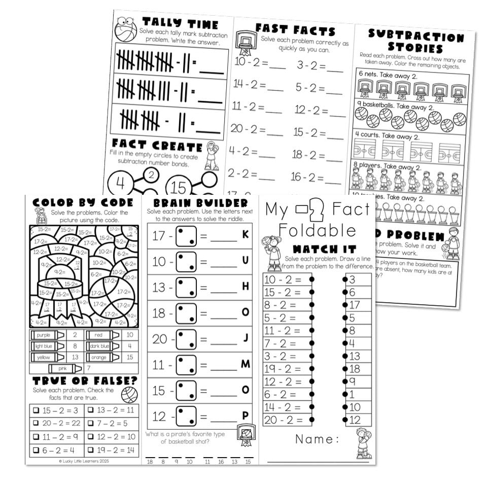 Subtraction Fact Fluency Brochure - Fact Foldable - Subtract 2 - Lucky ...