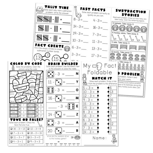 Subtraction Fact Fluency Brochure - Fact Foldable - Subtract 3 - Lucky ...