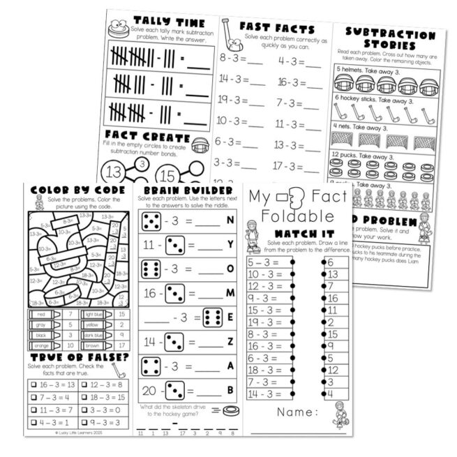 Subtraction Fact Fluency Brochure - Fact Foldable - Subtract 3 - Lucky ...