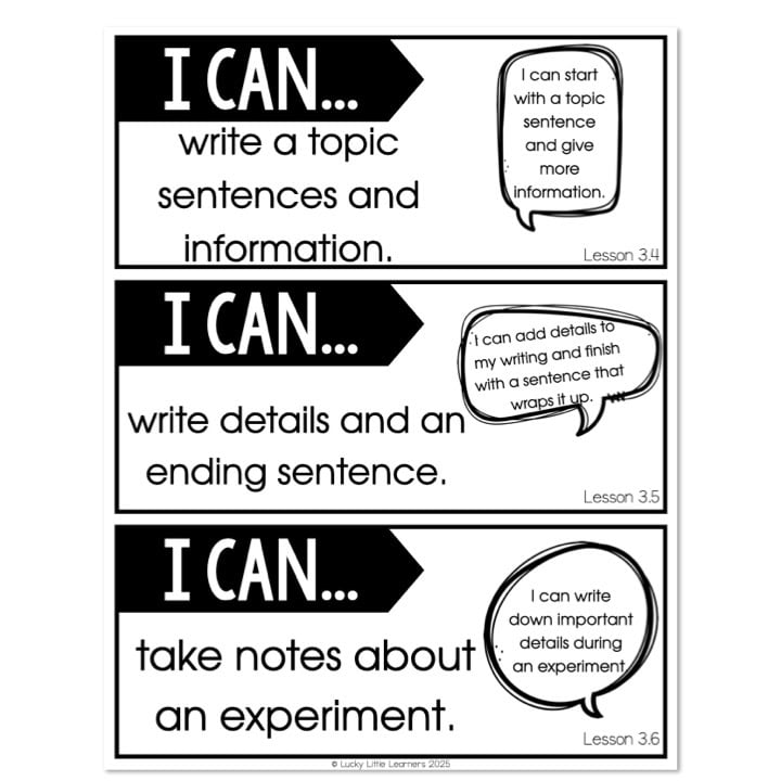 LTLW Unit 3 Writing I Can Statements Set 2 - Lucky Little Learners