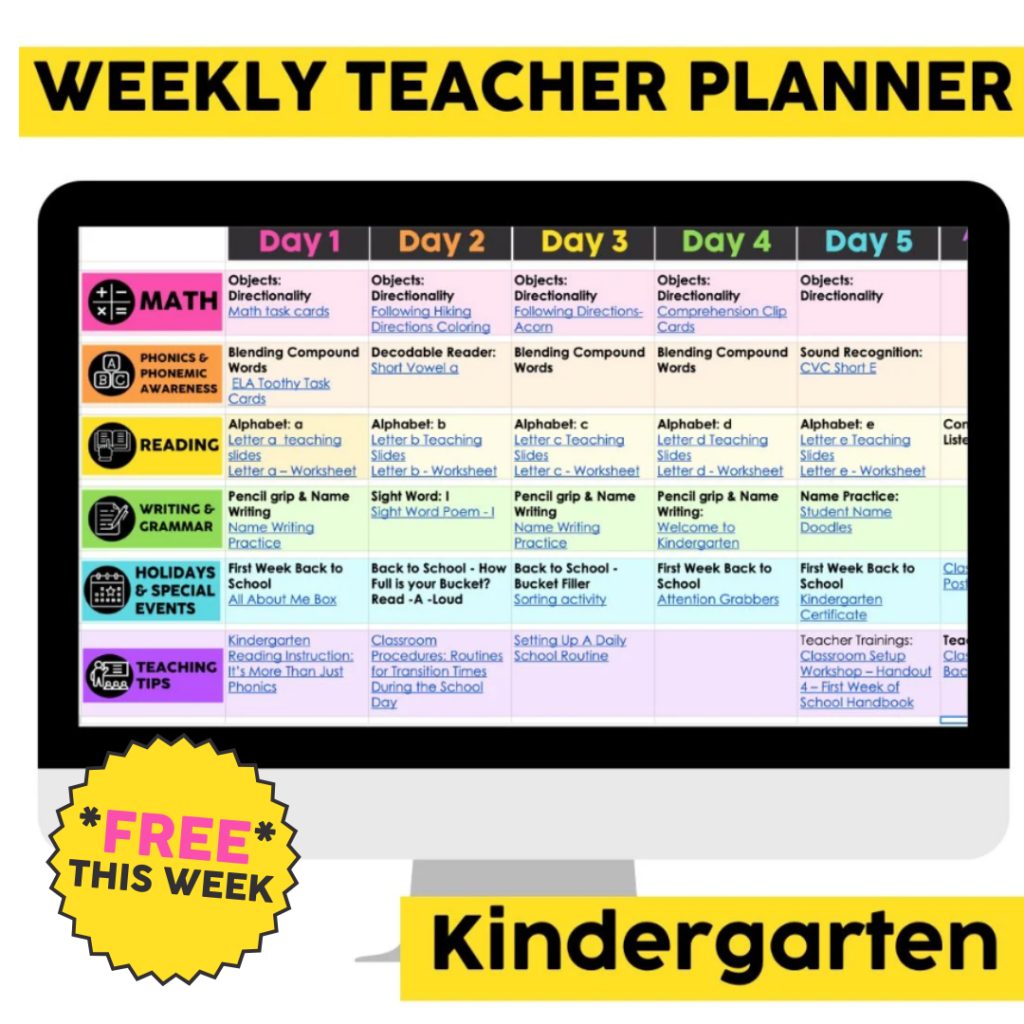 Sample All Access Weekly Teacher Planner - Kindergarten - Lucky Little ...